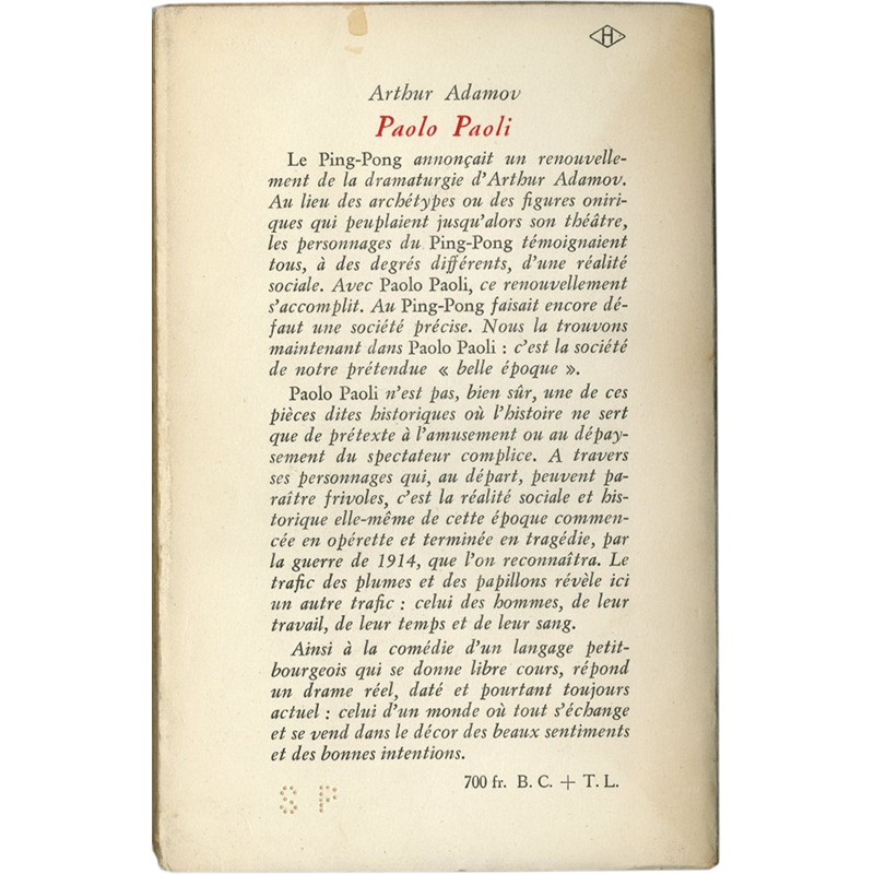 Arthur Adamov, Paolo, Paoli, 1957