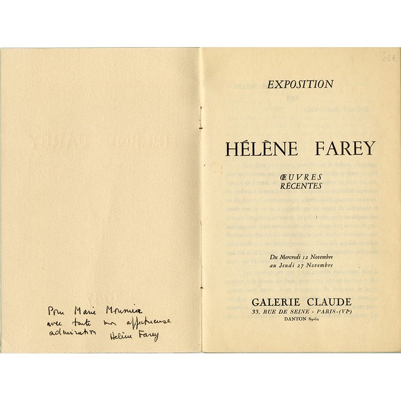 Hélène Farey, galerie Claude, 1947